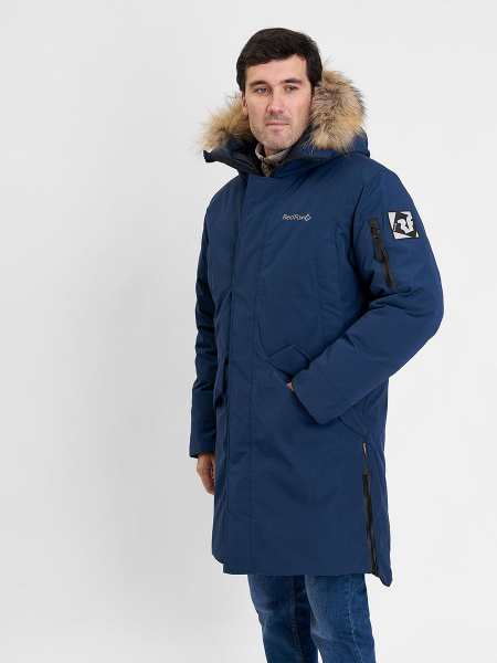 Пуховик Мужской RedFox Капюшон, Карманы темно-синий, размер 54, 56 ...
