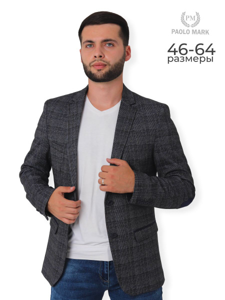 Пиджак Мужской PAOLO MARK серый, бежевый, размер 48 Полиамид, Шерсть Карманы прямой Длинный ...