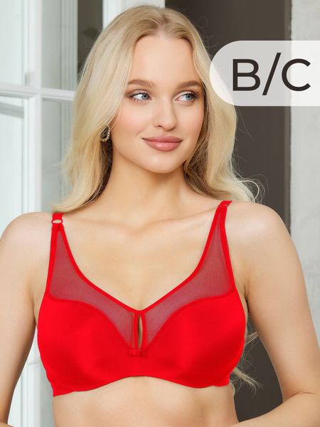 Бюстгальтер Женский Ritoleta без косточек, пуш-ап, размер 85B красный Полиамид, Полиуретан ...