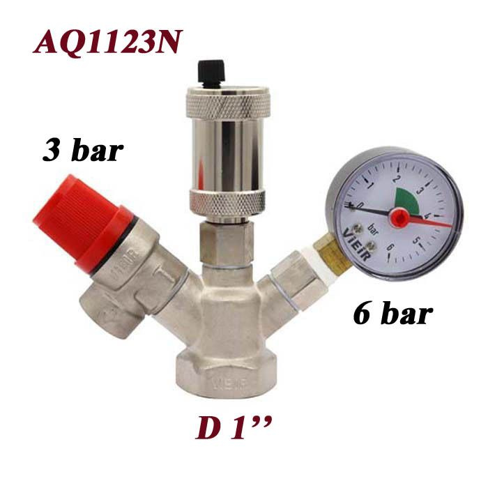 Группа безопасности котла Vieir AQ1123N мини (никель) (клапан 3 бар, манометр 6 бар ...