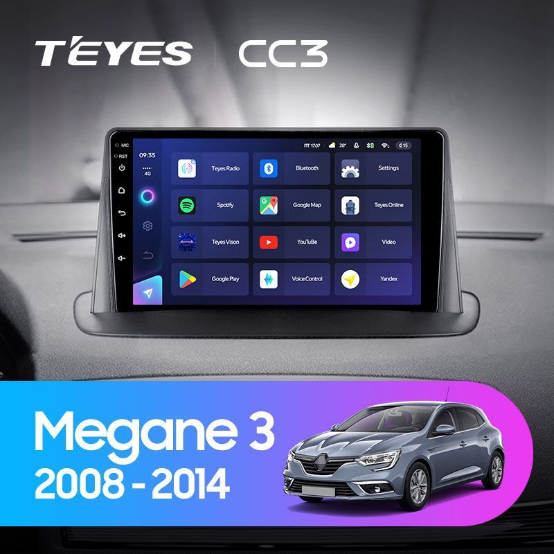 9" Магнитола Renault Megane 3 2008 - 2014 Teyes CC3 4/64Гб ANDROID 8-ми ядерный процессор, QLED ...