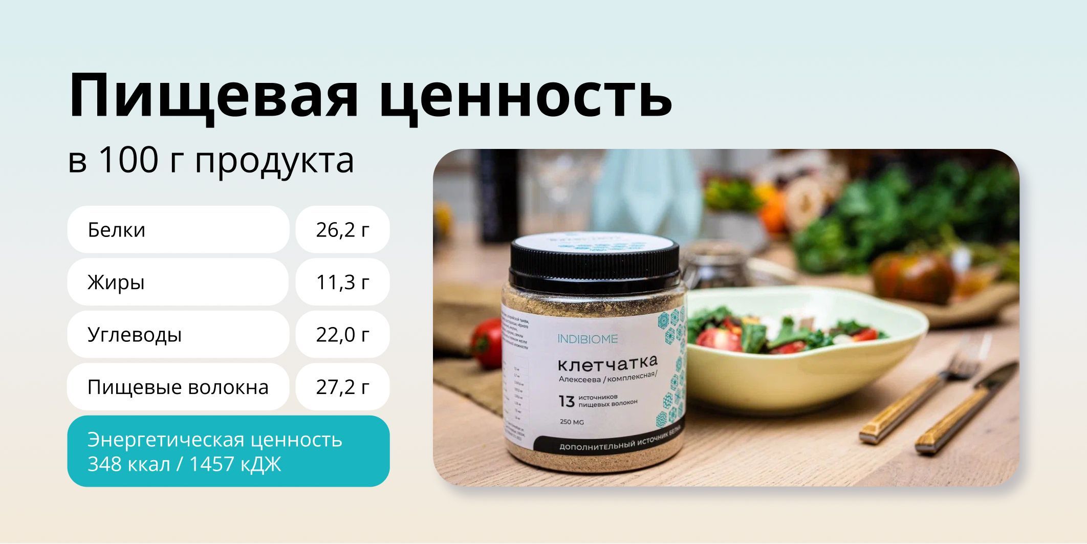 INDIBIOME Комплексная клетчатка Алексеева, 13 пищевых волокон, 250 ...