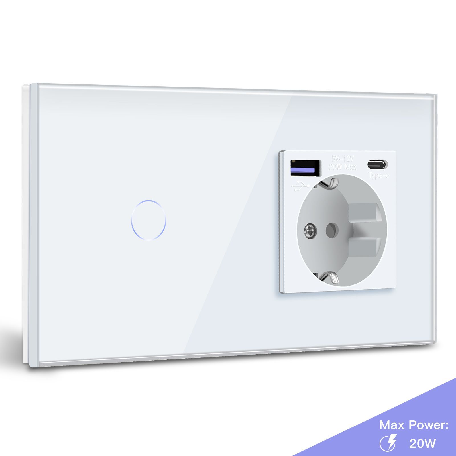 Сенсорный выключатель с розеткой с USB и type-C,1 клавиши 1 розетка ...