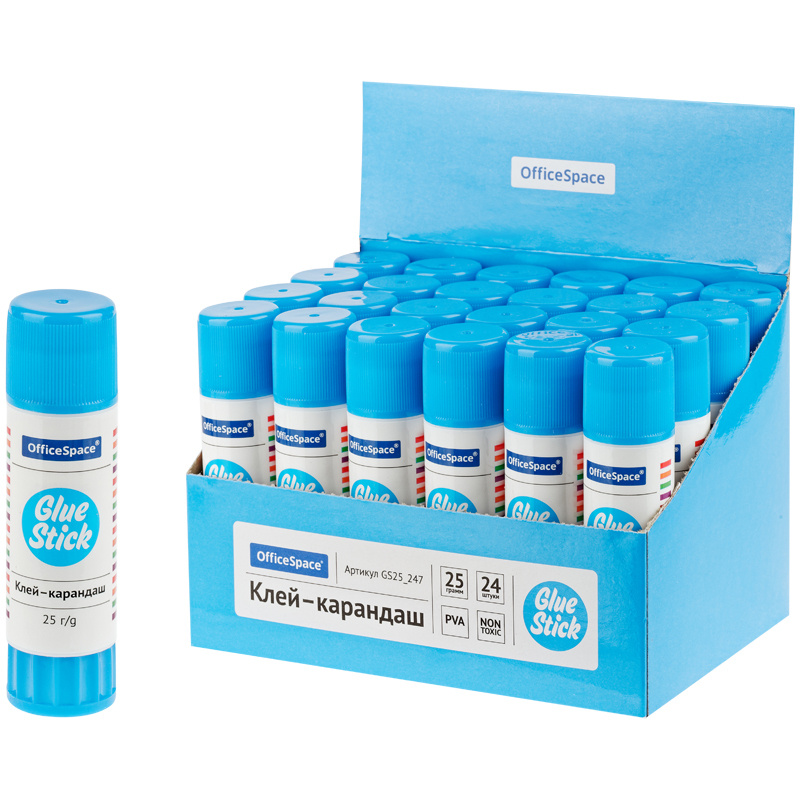 Клей-карандаш ПВА канцелярский OfficeSpace "Clue Stick", 25г, набор ...