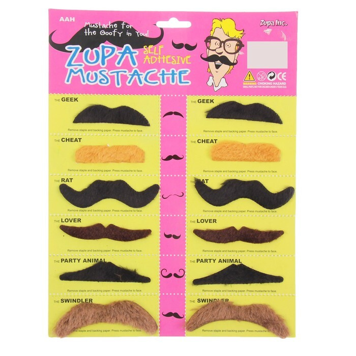 Карнавальные усы "Разные", набор 12 шт. купить по выгодной цене в ...