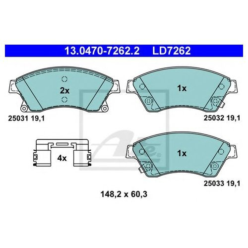 Комплект передних тормозных колодок Ate 13047072622 для Chevrolet Aveo ...
