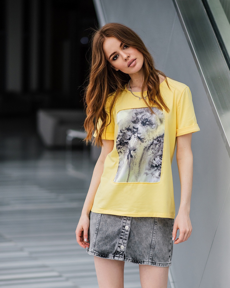 Футболка SAHAR art lab, размер 52, цвет серый, желтый, 95% хлопок, 5% лайкра - купить по ...