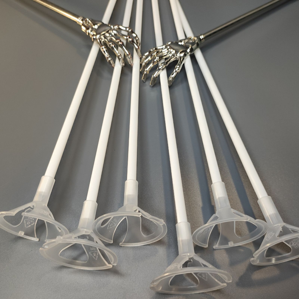 Набор Палочки белые для воздушных шаров с прозрачными насадками 100 шт ...