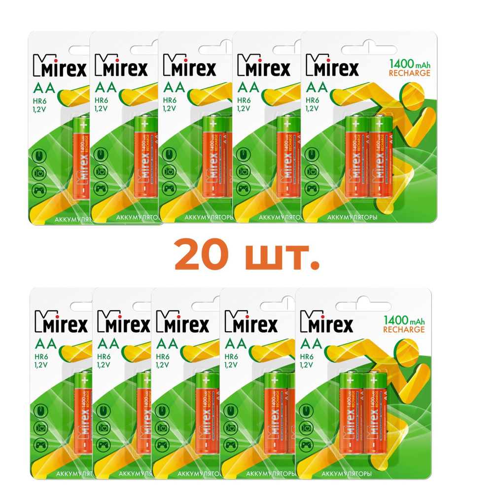 Mirex Аккумуляторная батарейка AA, 1,2 В, 1400 мАч, 20 шт - купить с ...