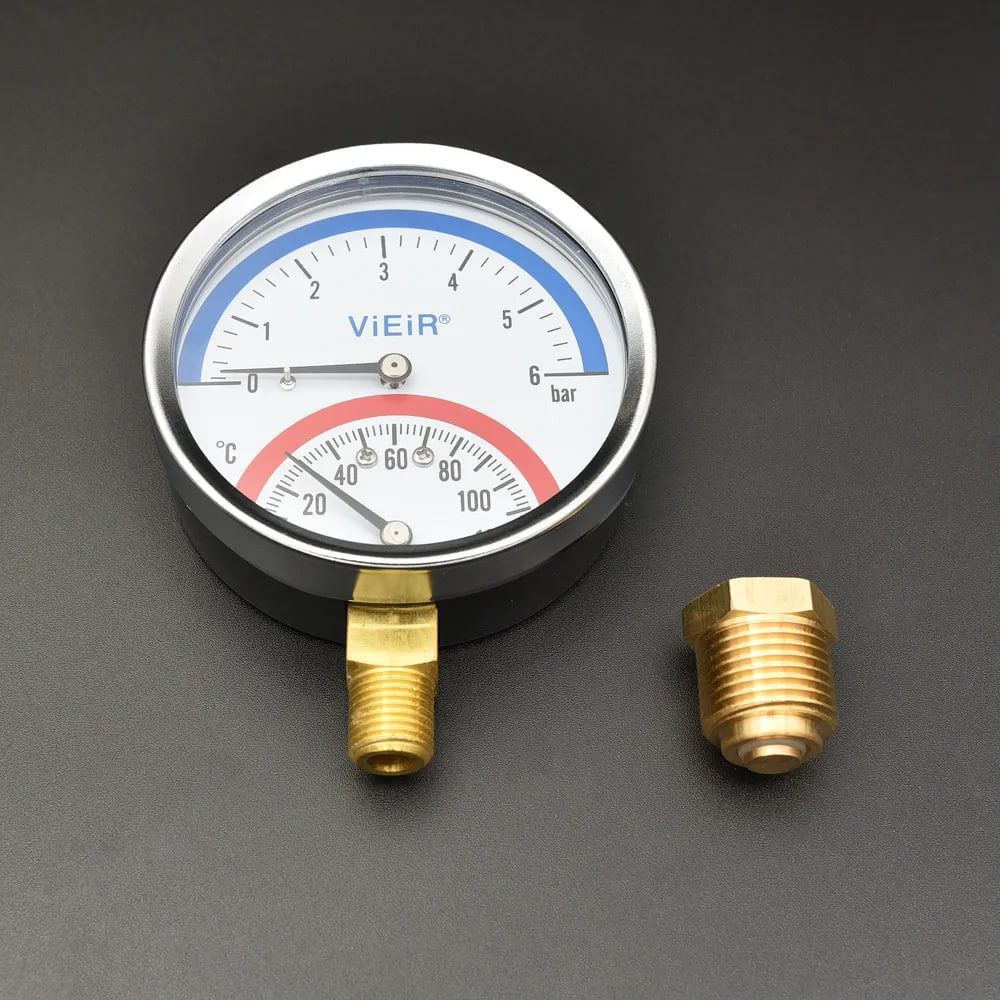 Термоманометр 1/2" 120 C 6 bar с отсечным клапаном радиальный ...