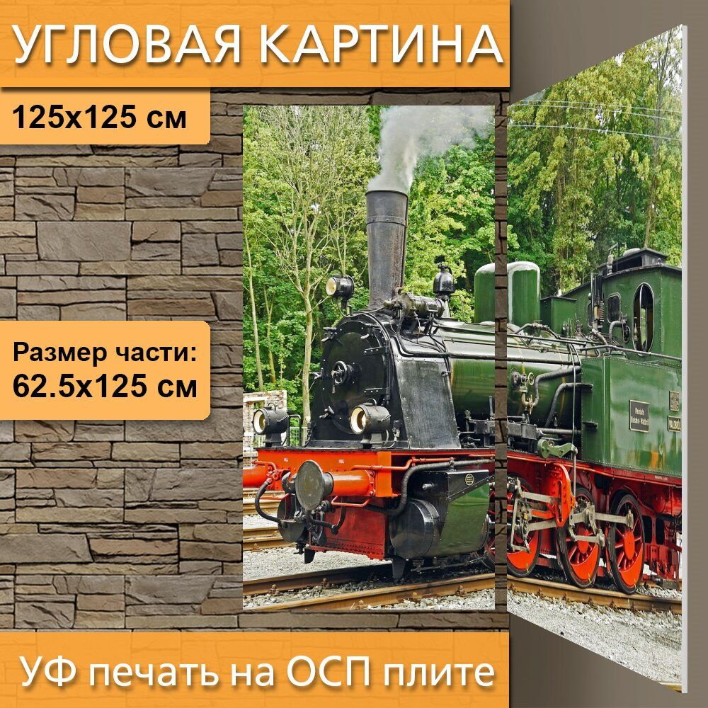Угловая модульная картина "Паровоз, исторический, музей" для интерьера ...