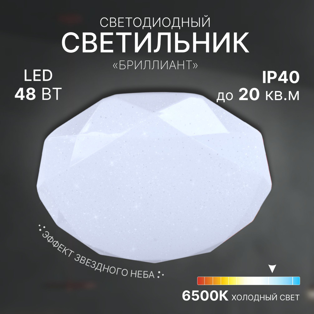 Люстра потолочная, 48Вт холодный свет 6500К, In Home, Даймонд ...