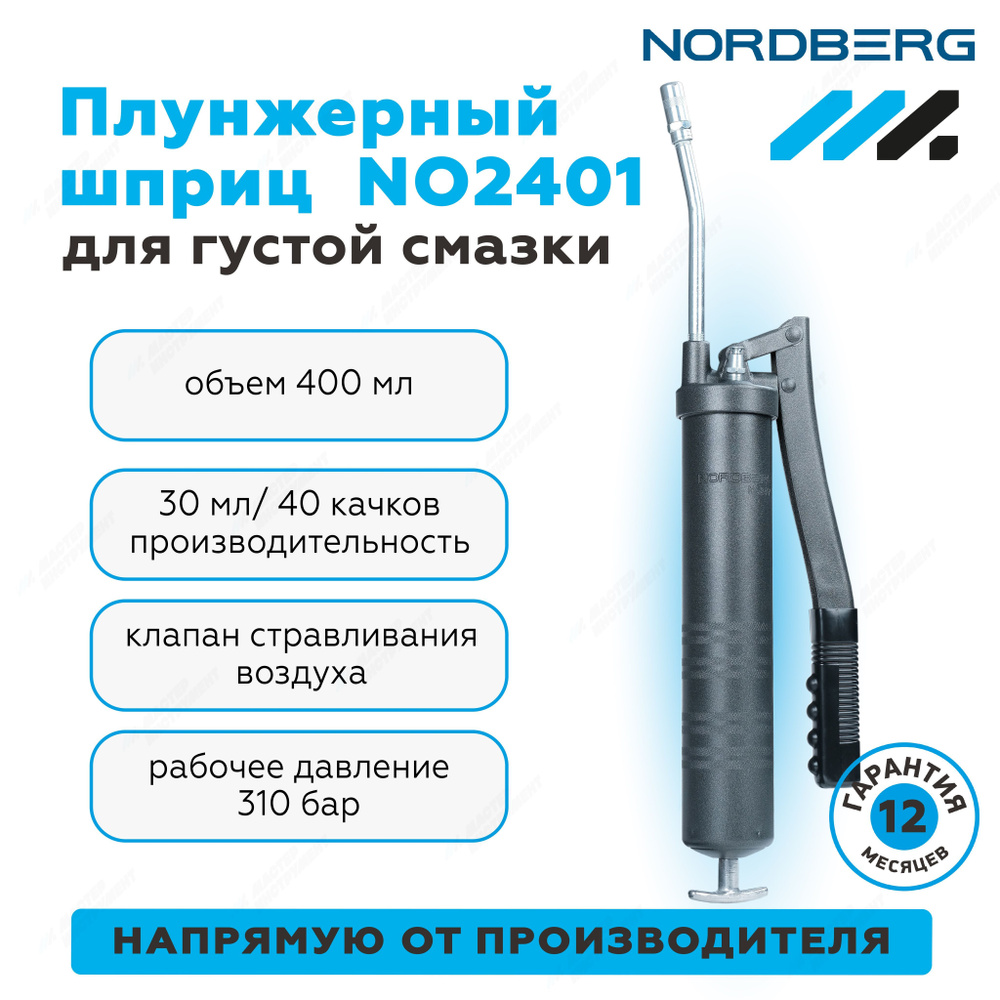 Шприц плунжерный для густой смазки, 400мл NORDBERG NO2401 - купить с ...