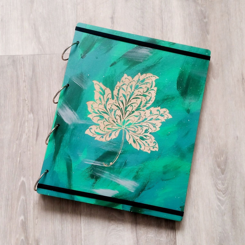 Деревянный альбом-скетчбук "Лист", зеленый А4, 50 листов, плотная ...