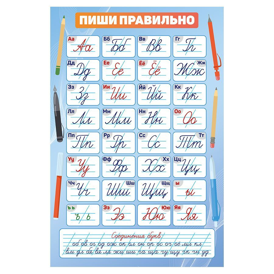Плакат, обучающий, Дом Стендов, Пиши правильно, Алфавит, 40см х 60см ...