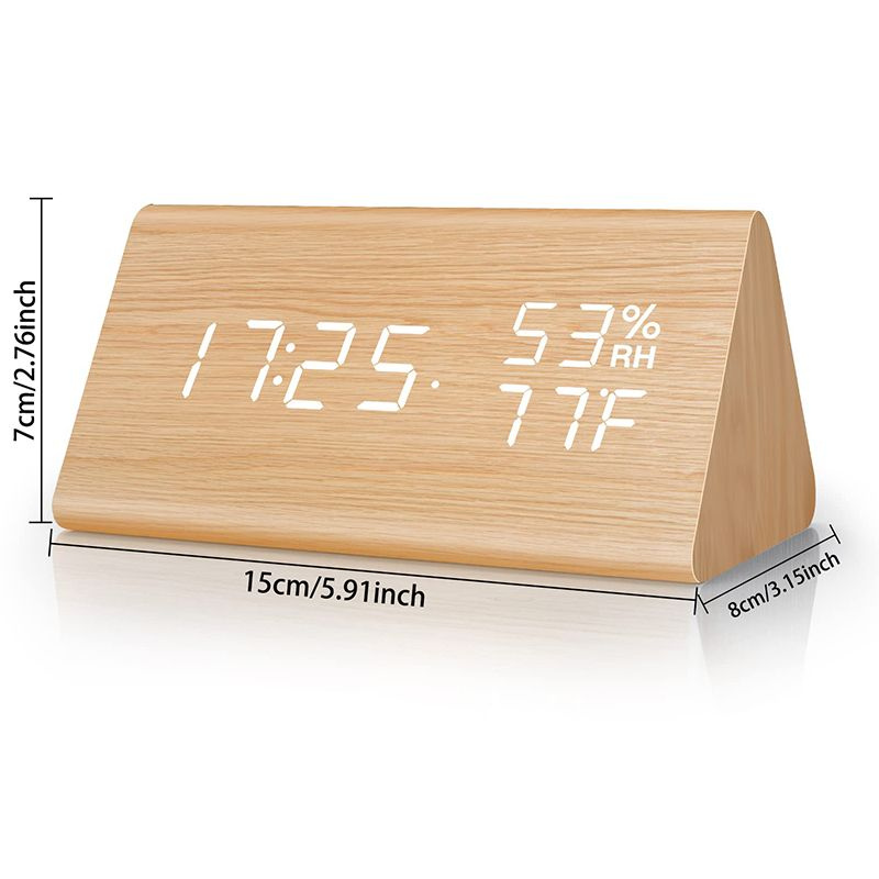 Деревянные цифровые часы, светодиодный будильник с температурой и ...