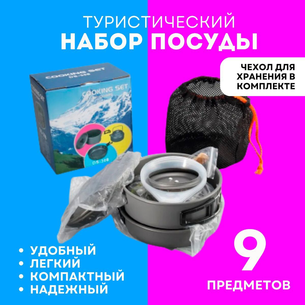 Набор посуды туристической для пикника, кемпинга, отдыха на природе ...
