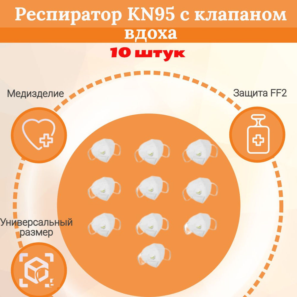 Респиратор медицинский KN 95 с клапаном вдоха 10 штук - купить с доставкой по выгодным ценам в ...