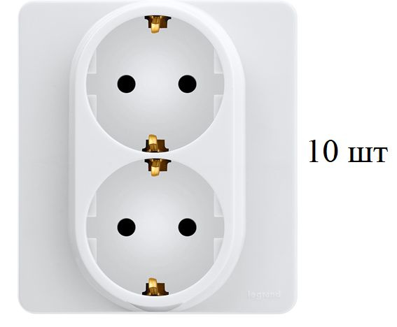 10 штук Розетка двойная с заземлением 16 А Legrand INSPIRIA белый ...