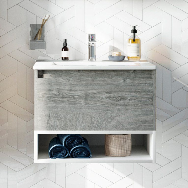 Тумба с раковиной STWORKI Карлстад 60 дуб рошелье, с белой полкой купить на OZON по низкой цене ...