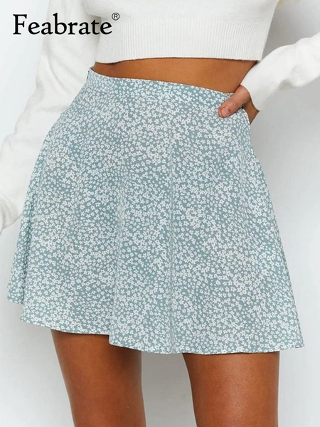 Юбка Женский Feabrate синий Шифон, размер 42, 44 Молния Мини Разноцветный Лето А-силуэт купить c ...