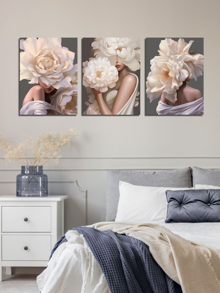 Картины на холсте с подрамником LOFTime ДЕВУШКА И БЕЛЫЕ ЦВЕТЫ 3 шт К-510-3040 купить c доставкой ...