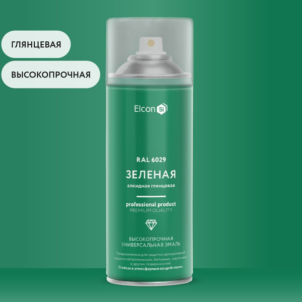 Краска в баллончике Elcon универсальная алкидная глянцевая зеленая RAL 6029, 520 мл купить на ...