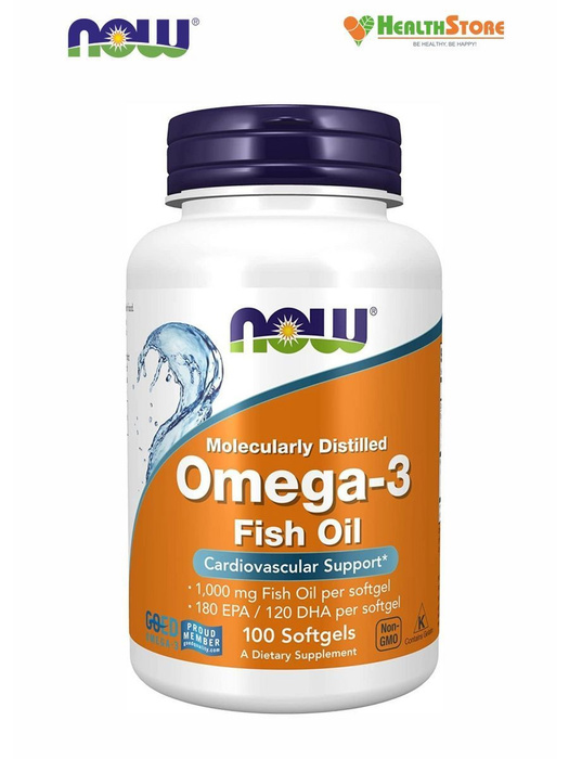 NOW Omega-3 1000мг 100 софтгелевых капсул биологически активная добавка ...