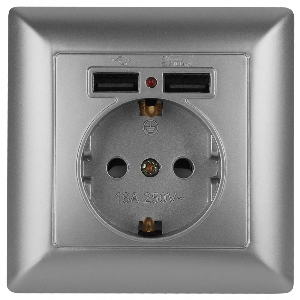 Розетка с USB Intro Solo 4-410-03 с заземлением со шторкой скрытой ...