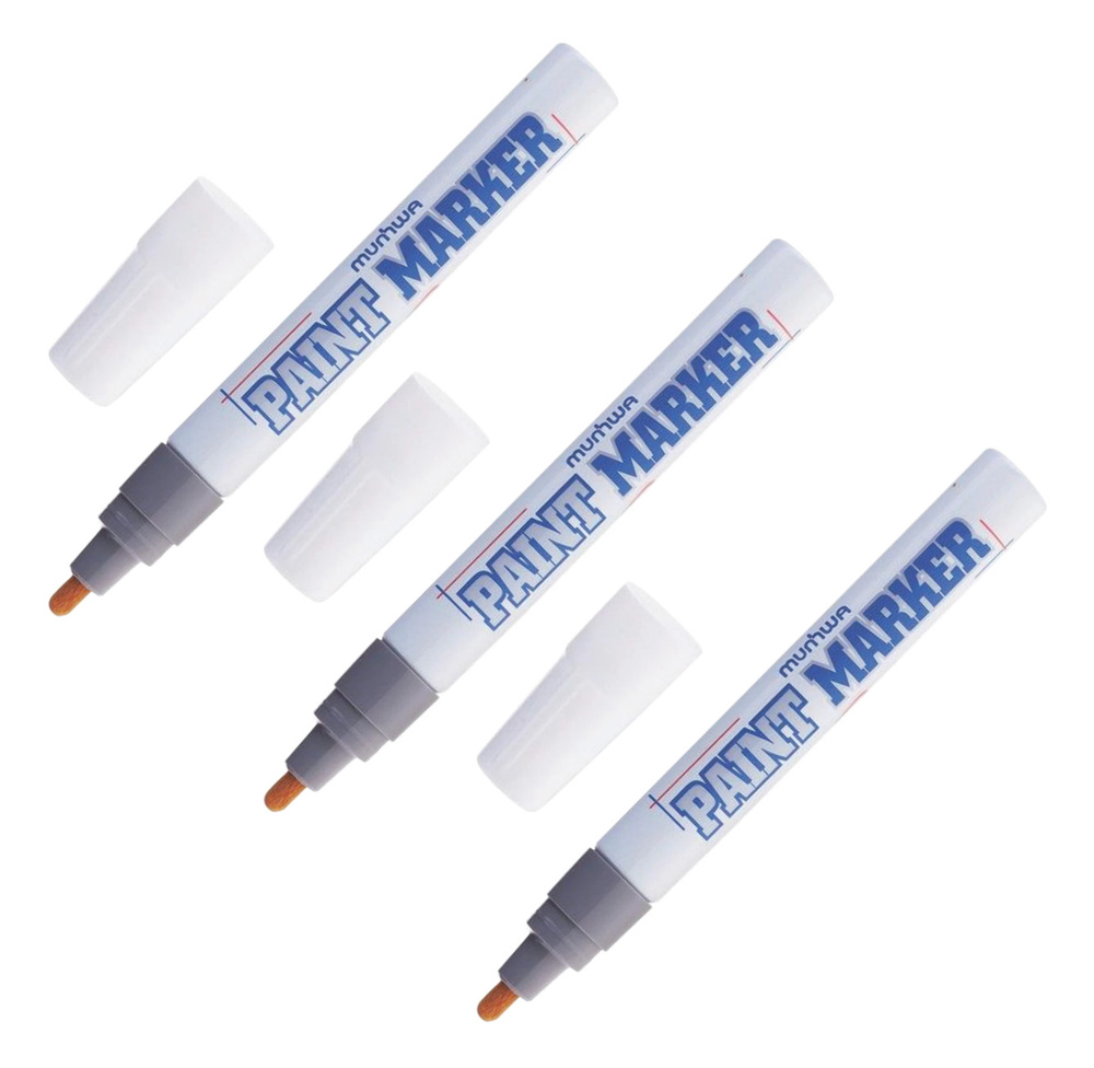 Маркер-краска MunHwa лаковый 4 мм, нитро-основа, алюминиевый корпус, серебряный (3 штуки ...