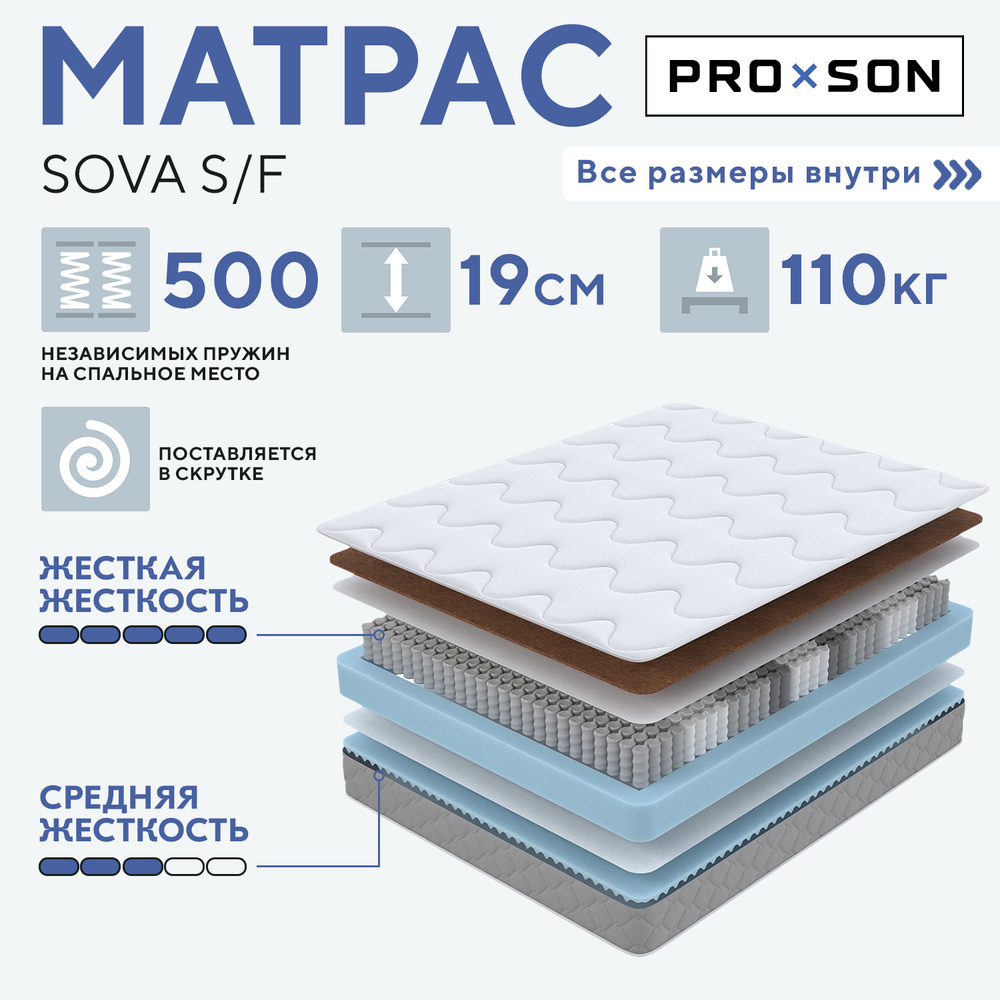 Матрас PROSON Sova S/F / Сова S/F, Независимые пружины, 80 - купить по выгодной цене в интернет ...