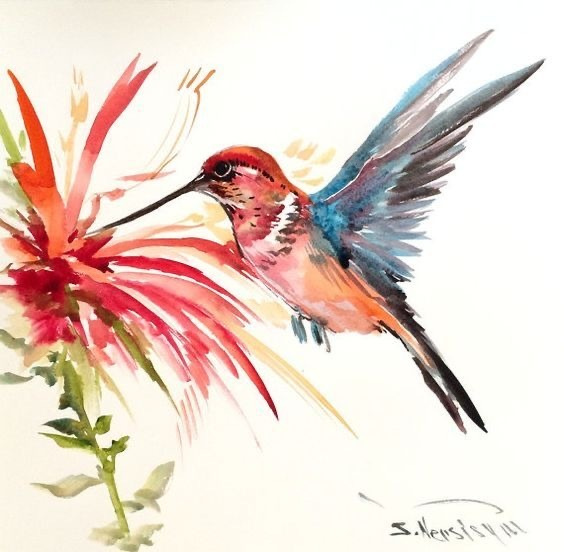 Термонаклейка на все виды и любой цвет одежды 30х21см (DTF) колибри, птица, колибри маслом ...