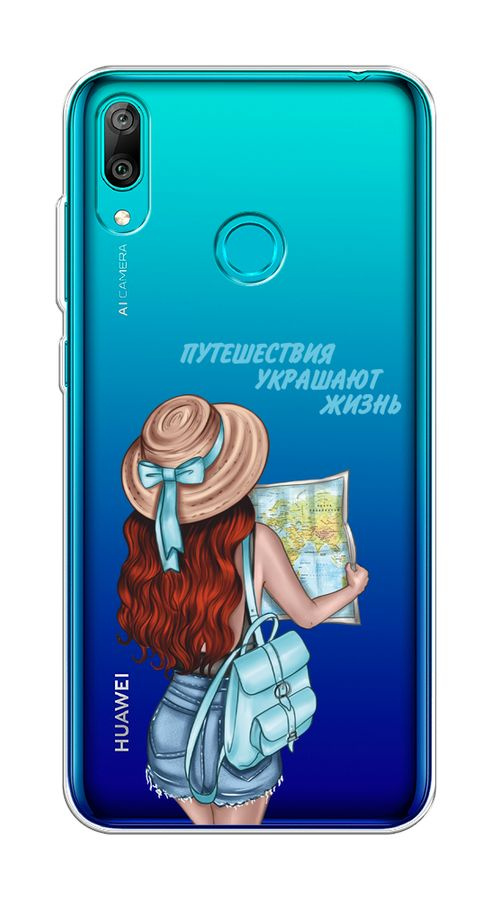 Силиконовый чехол Девушка с голубым ранцем на Huawei Y7 2019 / Хуавей ...