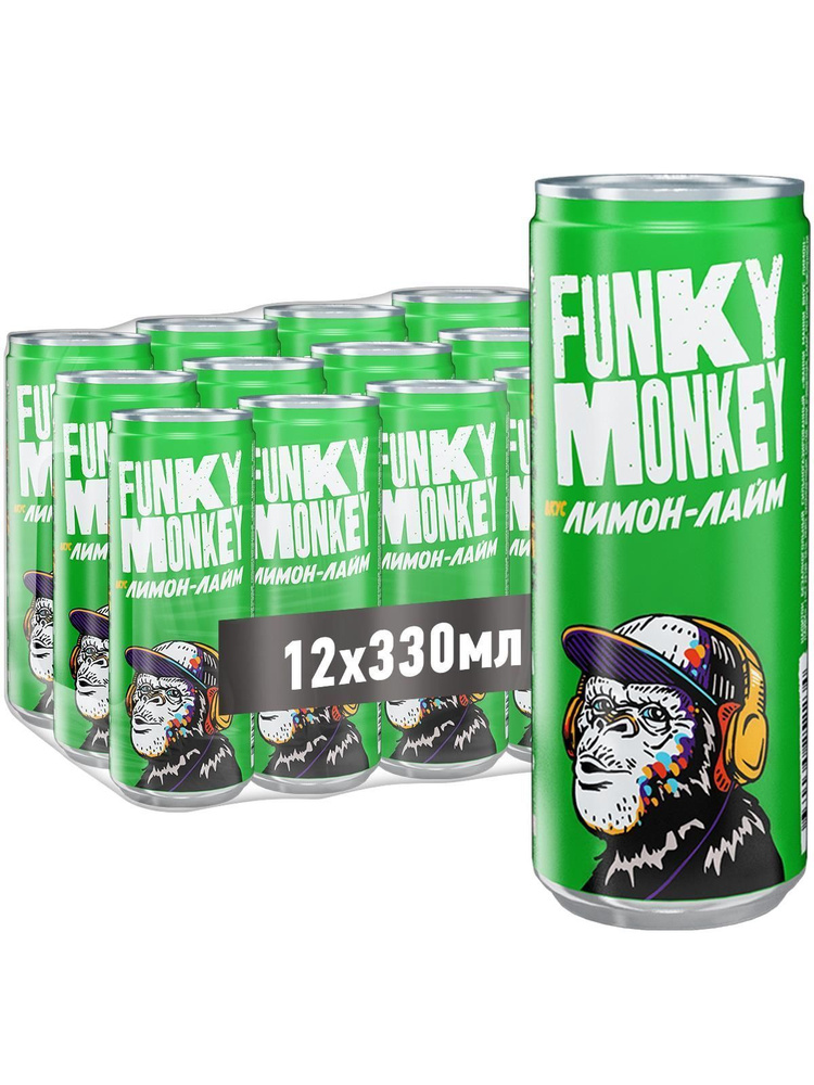Напиток газированный Funky Monkey (Фанки Манки) Лимон-Лайм 0,33 л х 12 ...