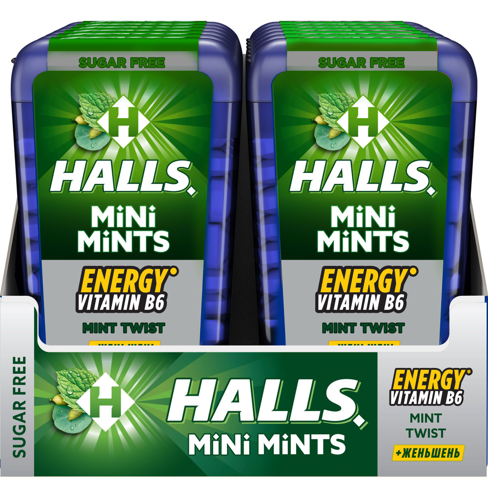 Конфеты без сахара Halls Mini Mints Mint Twist, с витамином В6 и ...