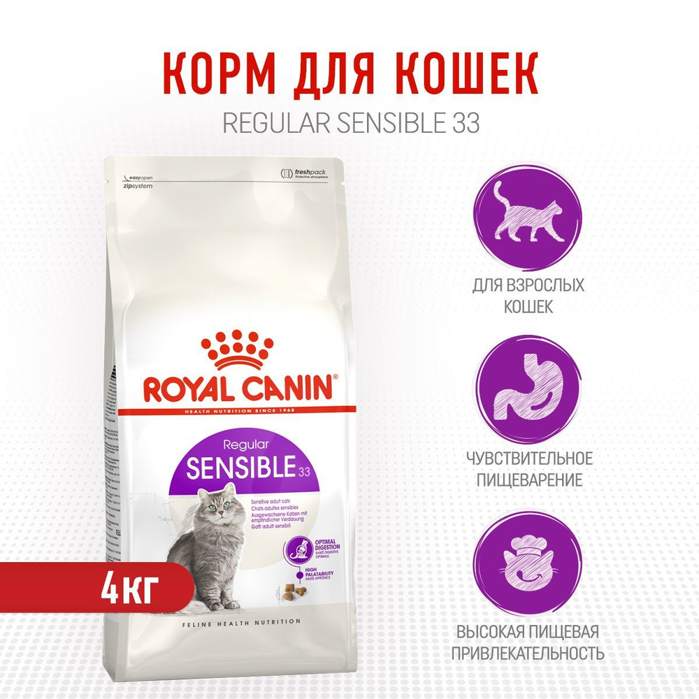 Royal Canin Sensible 33 сухой корм для взрослых кошек с чувствительной ...