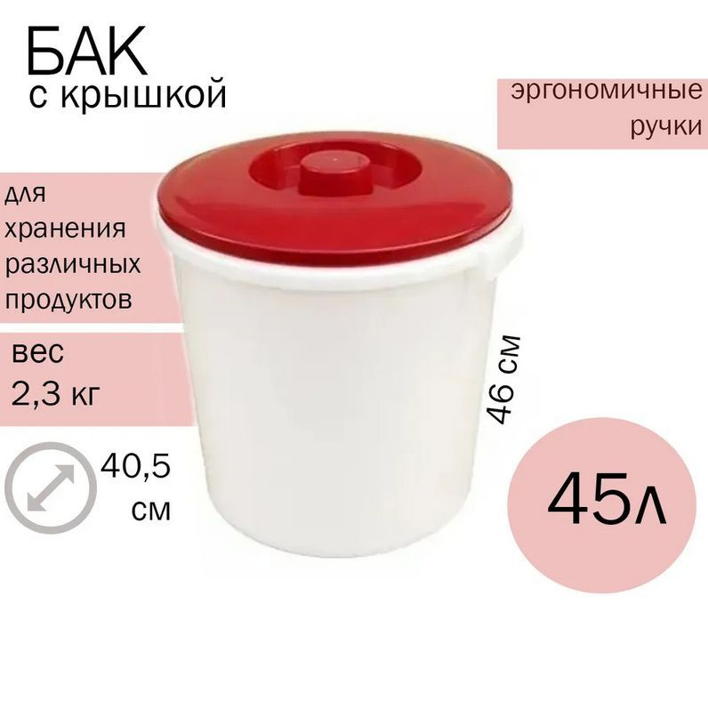 Бак 45л пищевой с крышкой купить на OZON по низкой цене (1792616992)
