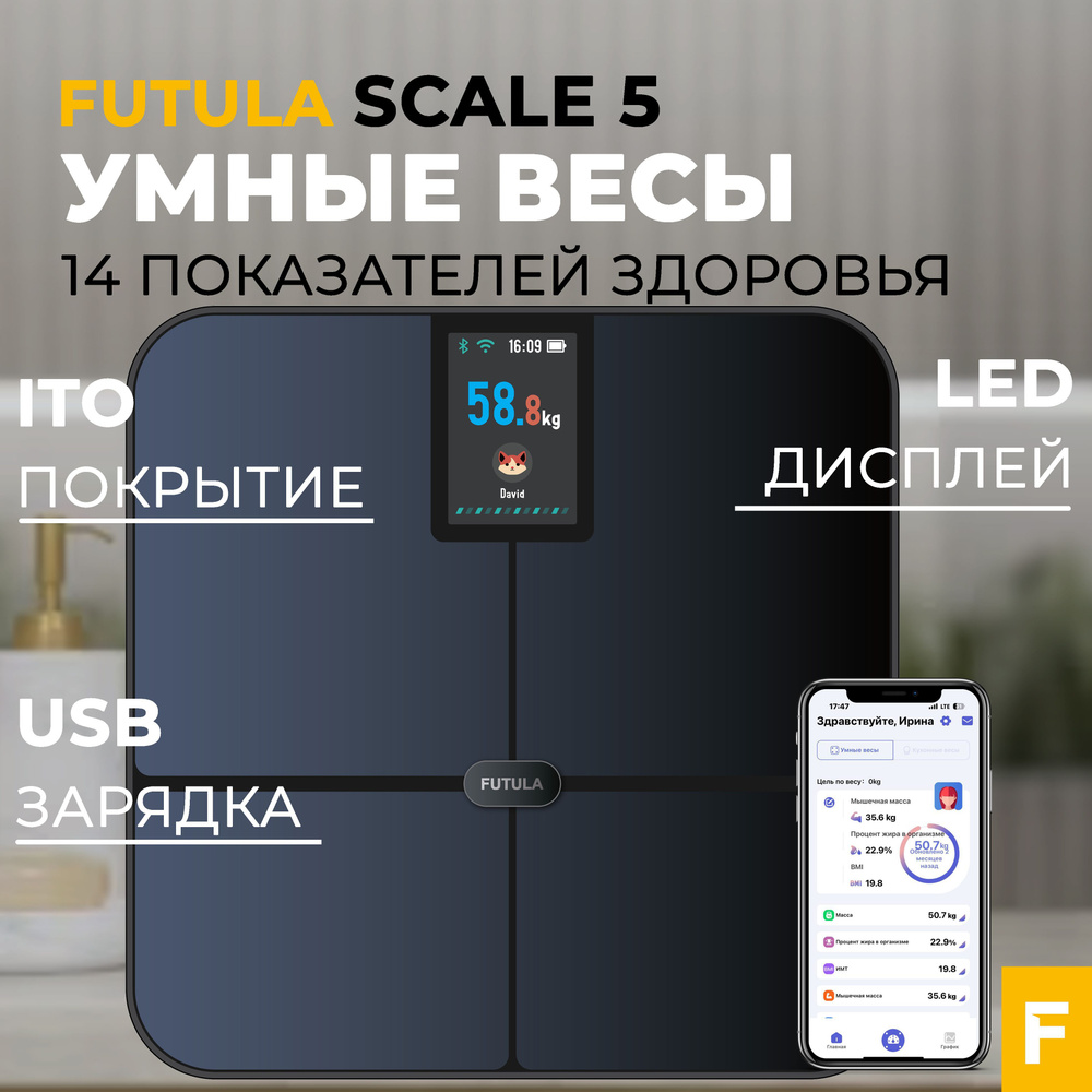 Напольные весы FUTULA Smart Scale 5, черный купить по низкой цене с ...