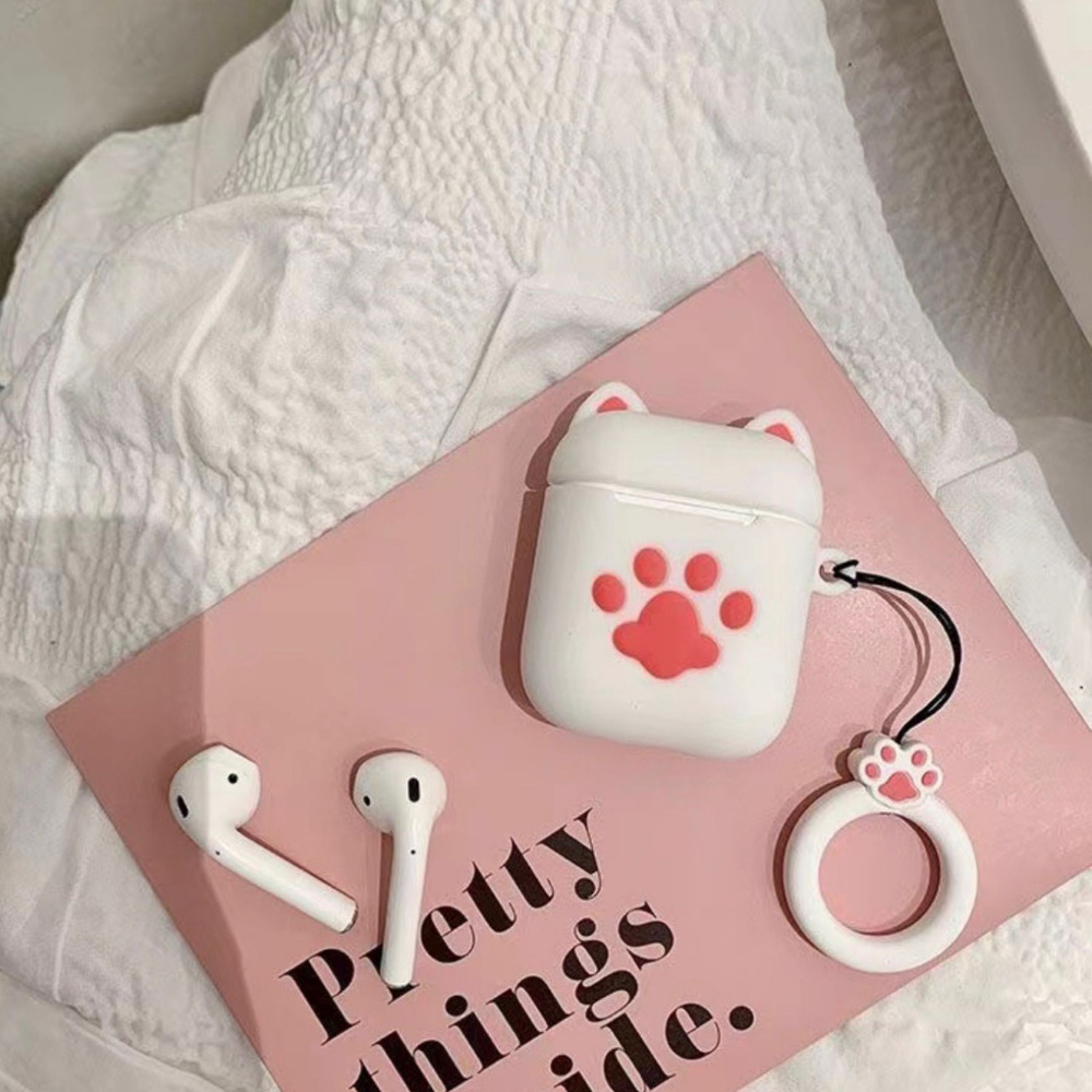 Чехол для наушников на AirPods 1/2 розовая лапка (Белый). Чехол для ...