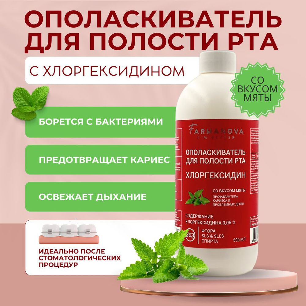Ополаскиватель для полости рта ХЛОРГЕКСИДИН 500 мл со вкусом мяты ...