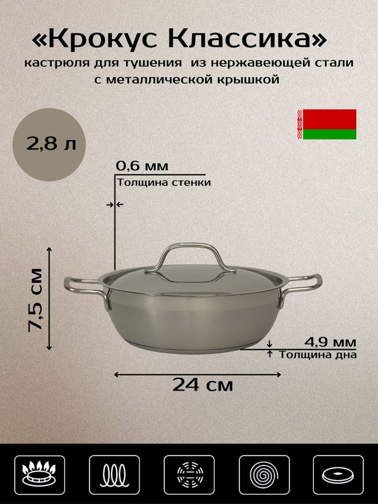 Кастрюля КУХАР, Нержавеющая сталь, 2,8 л - купить по выгодной цене в ...
