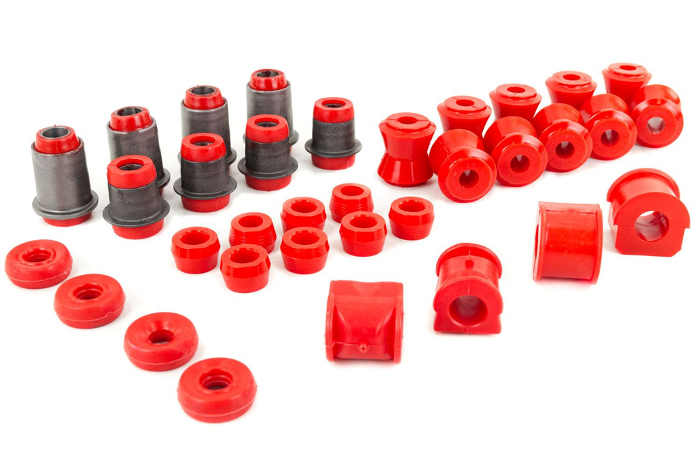 Комплект сайлентблоков и втулок старого образца, красный полиуретан ...