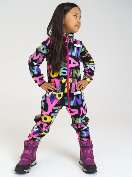 Комбинезон Девочки PlayToday, размер 104 разноцветный Демисезон Повседневный Флис Надписи купить ...