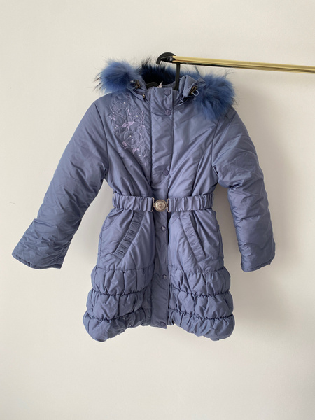 Пальто утепленное Девочки OLDOS голубой, серый Полиэстер, размер 116 Зима Холлофан Россия купить ...