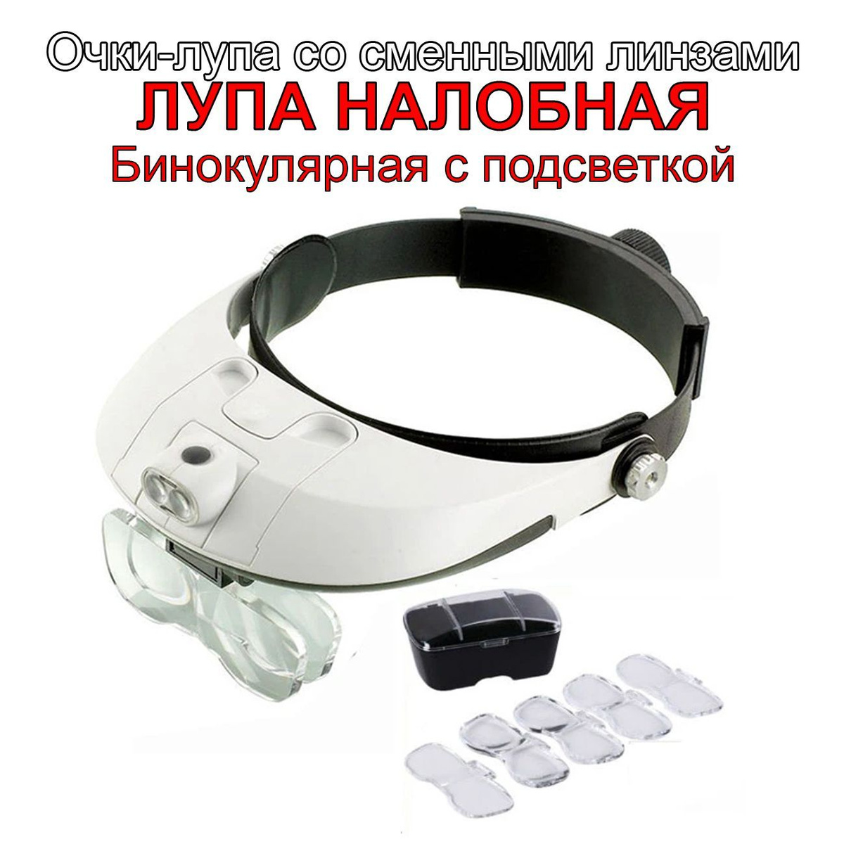 Лупа очки налобная с подсветкой. Лупа бинокулярная с креплением на ...