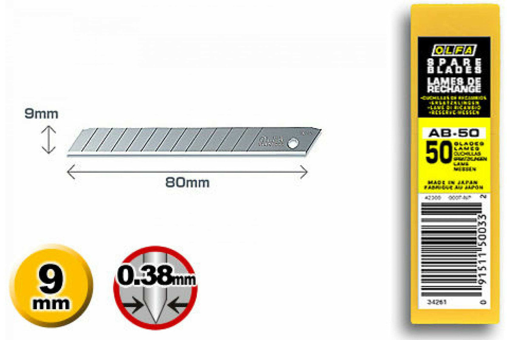 Сегментированные лезвия OLFA OL-AB-50B, 9х80х0.38 мм 50 шт. - купить с доставкой по выгодным ...