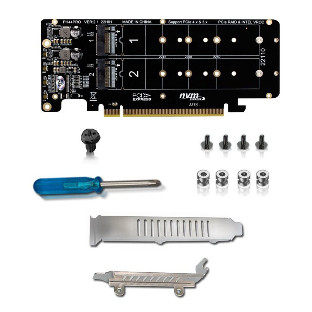 PCIE X16 к M.2 M-Key NVMEx4 SSD 2U Райзер-карта сервера Двухсторонняя 4 ...