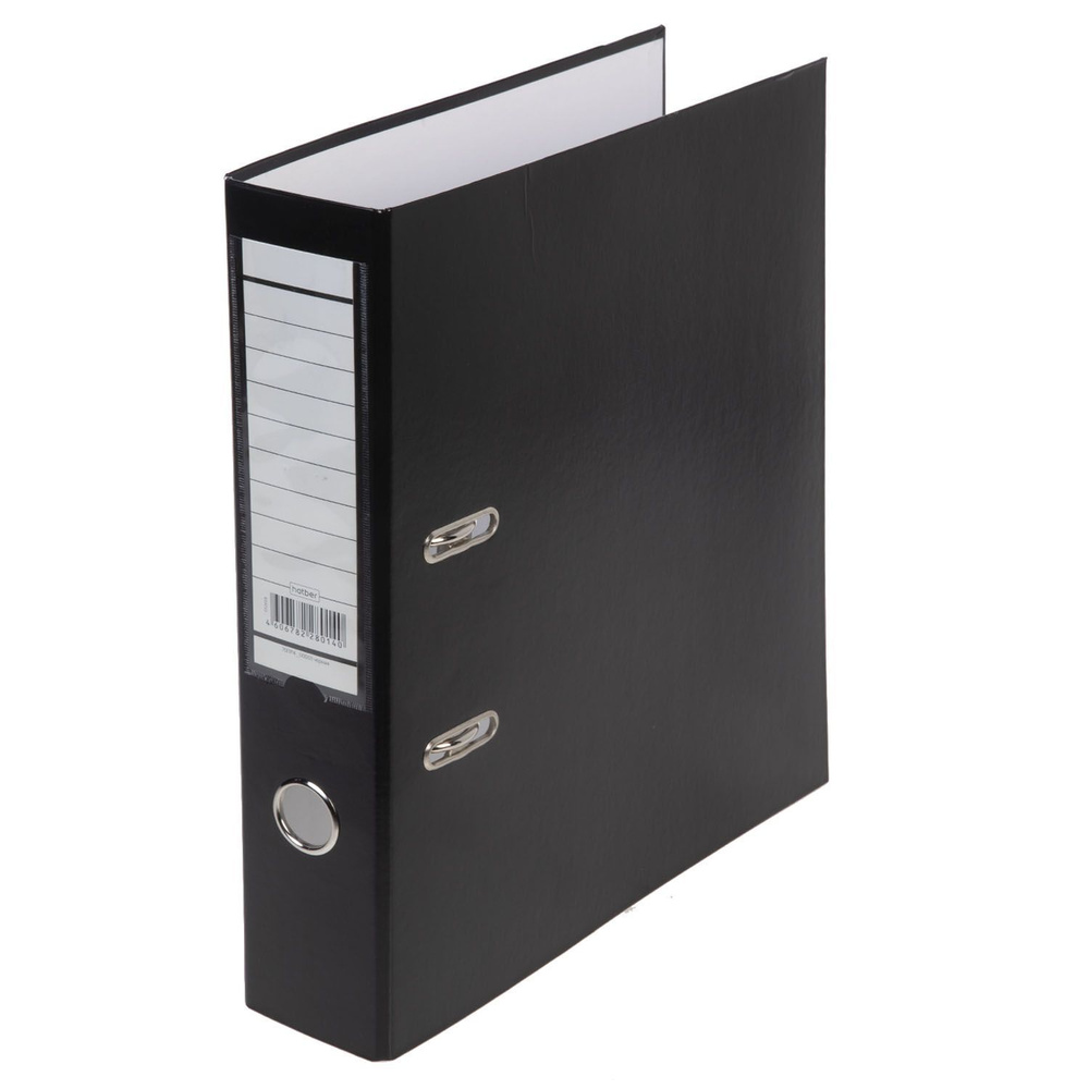Папка-регистратор c арочным механизмом Hatber А4 с карманом на корешке 70 мм, черная, бумвинил ...