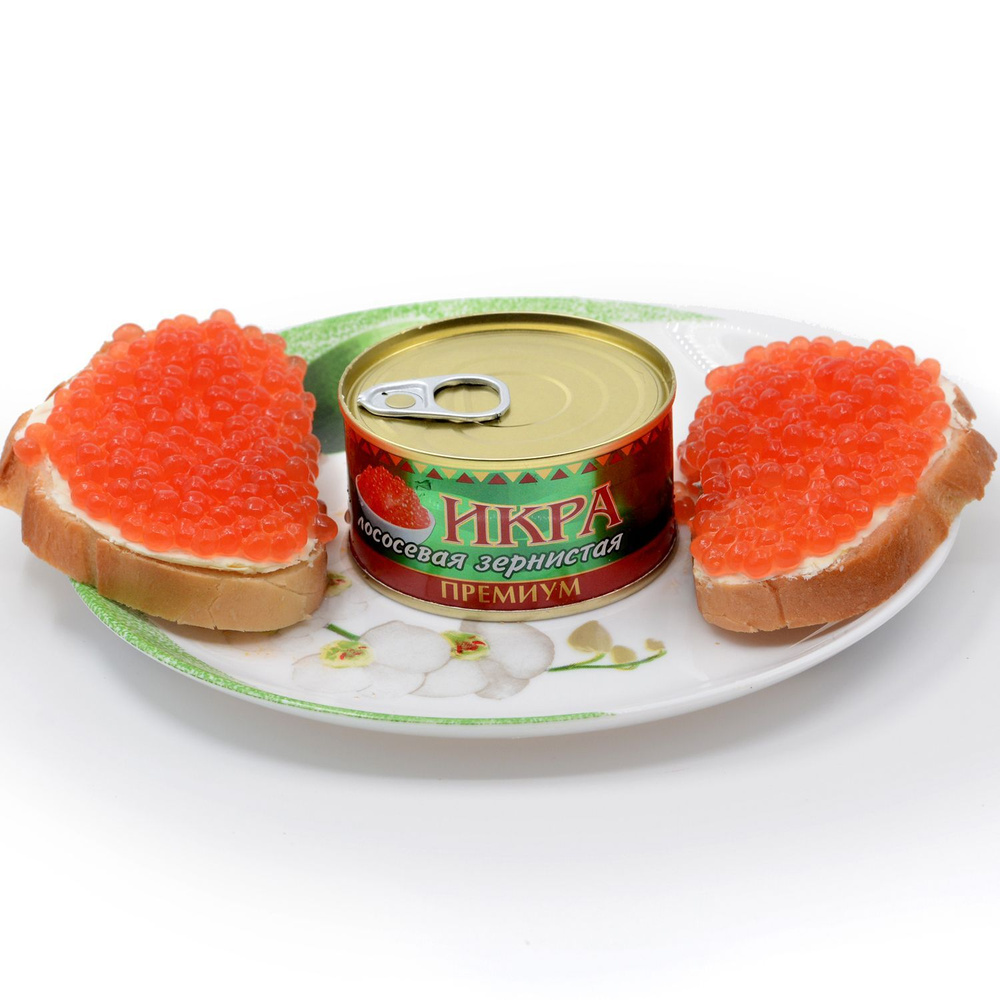 Икра лососевая, красная Кета Премиум 140г, зернистая, в жестяной банке ...