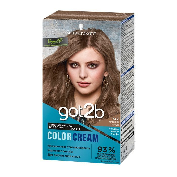 Got2b Краска для волос стойкая Color Cream, 742 Матовый русый, 142,5 мл ...